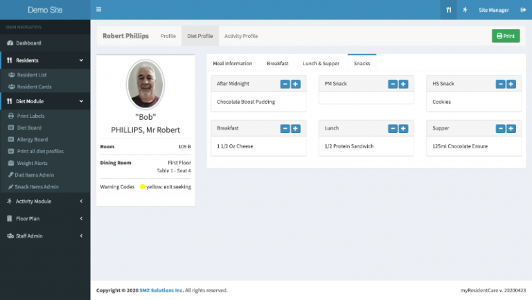 Diet Module - myResidentCare